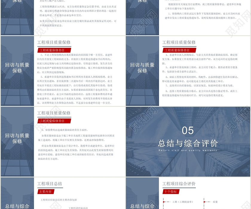 蓝色商务工程项目竣工验收汇报项目验收PPT模板下载 觅知网